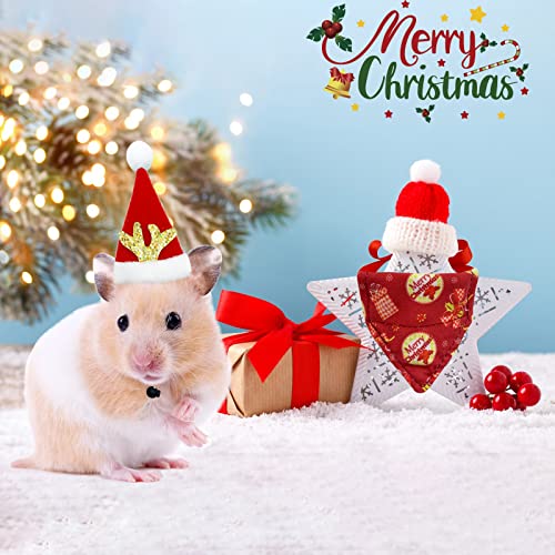 CooShou Christmas Rabbit Hat Guinea Pigs Hat Triangular Scarf Small Animals Christmas Costume Christmas Red Green Gift Pattern for Bunny Sugar Glider Guinea Pigs (S)