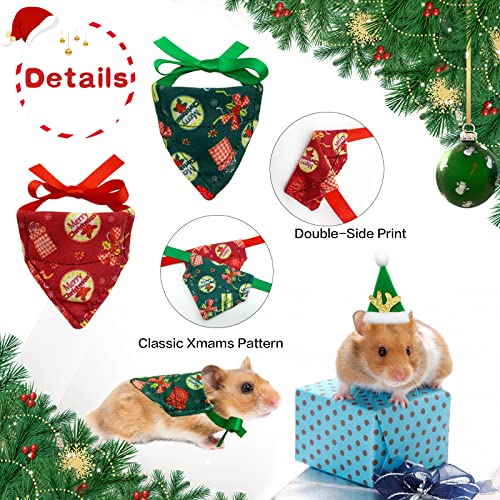 CooShou Christmas Rabbit Hat Guinea Pigs Hat Triangular Scarf Small Animals Christmas Costume Christmas Red Green Gift Pattern for Bunny Sugar Glider Guinea Pigs (S)