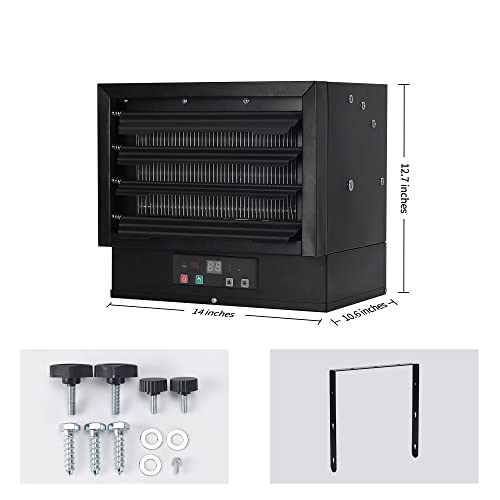 Uthfy 7500W Ceiling Mount Heater,25000BTU Fan-Forced Industrial Heater with Digital Thermostat,Electric Garage Heater with Remote Control,9H Timer, Black, 14.0 * 10.6 * 12.7" (BGP2102-75R)