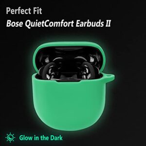 Geiomoo Silicone Case Compatible with Bose QuietComfort Earbuds II, Protective Cover with Carabiner (Luminous Green)