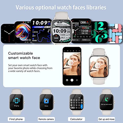 Smart Watch (Receive & Dial), 2023 Newest 1.85" TFT HD Touch Screen, Smart Watch for Women Men with Fitness Tracker, Smart Watch for Android iPhone with Text, Pedometer, Heart Rate (Starlight)