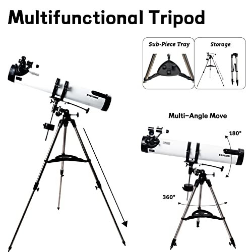 ESSENWI 114EQ Reflector Telescope for Adult Astronomy Beginners - Comes with 3 Eyepieces, 3X Barlow Lens, Moon Filter, and Phone Adapter