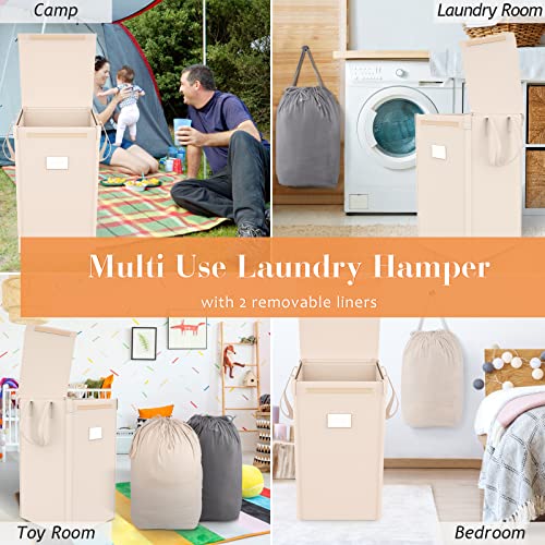 Large Laundry Hamper with Lid - Collapsible Dirty Clothes Hamper with Removable Bag and Handles, Laundry Hamper for Clothes & Toy Storage,Tall Laundry Hamper for Bathroom Bedroom Dorm Room Essentials