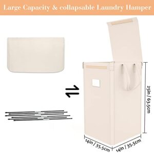 Large Laundry Hamper with Lid - Collapsible Dirty Clothes Hamper with Removable Bag and Handles, Laundry Hamper for Clothes & Toy Storage,Tall Laundry Hamper for Bathroom Bedroom Dorm Room Essentials