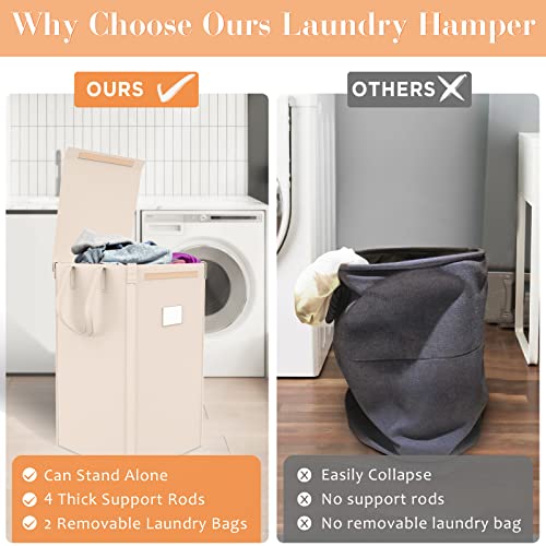 Large Laundry Hamper with Lid - Collapsible Dirty Clothes Hamper with Removable Bag and Handles, Laundry Hamper for Clothes & Toy Storage,Tall Laundry Hamper for Bathroom Bedroom Dorm Room Essentials