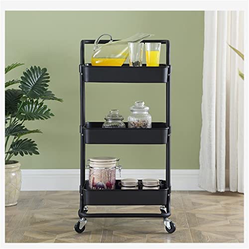 SHYPT Mobile Kitchen Shelf Trolley Household Storage Shelf with Wheeled Trolley (Color : Black, Size : 87 * 42 * 35cm)