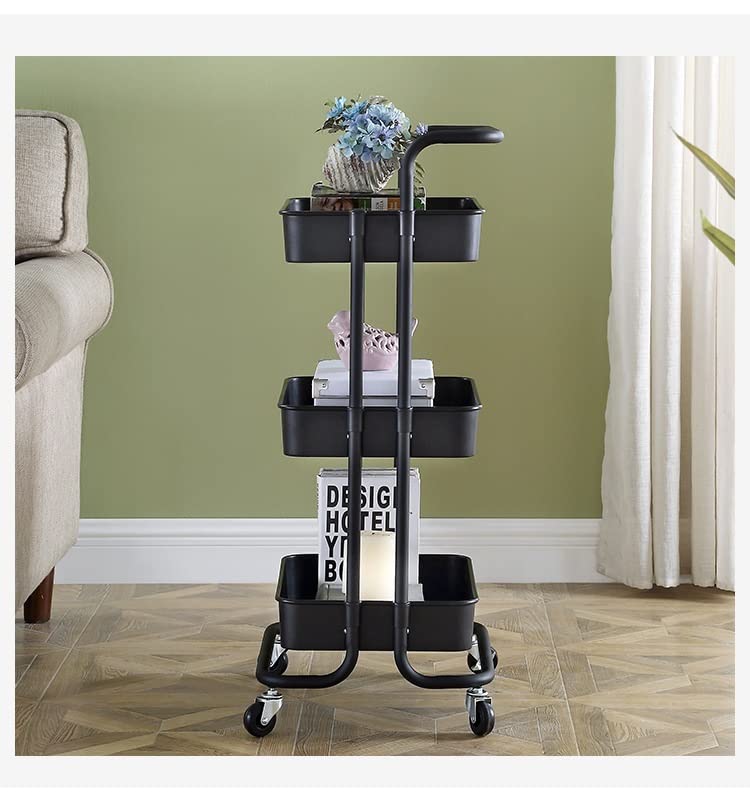 SHYPT Mobile Kitchen Shelf Trolley Household Storage Shelf with Wheeled Trolley (Color : Black, Size : 87 * 42 * 35cm)