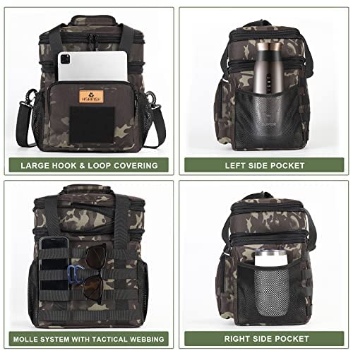 HSHRISH Expandable Xlarge Tactical Lunch Box for Adults, Waterproof Insulated Lunch Bag with Lots of Storage Space, Durable Cooler Bag for Men Women Work Outdoor Picnic Trips, 22L(Black-Camo)