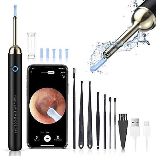 Ear Wax Removal, Ear Cleaning Kit with 1080P Camera, Ear Cleaner with Camera and Light, Ear Camera Wax Removal with 6 Ear Spoons, Ear Wax Cleaner for iOS & Android (Black)