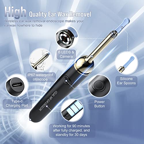 Ear Wax Removal, Ear Cleaning Kit with 1080P Camera, Ear Cleaner with Camera and Light, Ear Camera Wax Removal with 6 Ear Spoons, Ear Wax Cleaner for iOS & Android (Black)