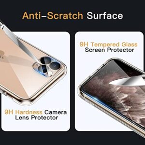 JETech 3 in 1 Case for iPhone 11 Pro Max 6.5-Inch, with 2-Pack Screen Protector Camera Lens Protector, Non-Yellowing Shockproof Bumper Phone Cover, Full Coverage Tempered Glass Film (Clear)