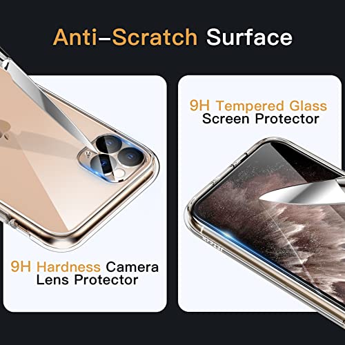 JETech 3 in 1 Case for iPhone 11 Pro Max 6.5-Inch, with 2-Pack Screen Protector Camera Lens Protector, Non-Yellowing Shockproof Bumper Phone Cover, Full Coverage Tempered Glass Film (Clear)