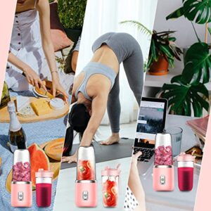 Portable Blender,USB Rechargeable Mini Personal Blender for Shakes and Smoothies,Electric Fruit Veggie Juicer with 2pcs Travel Juicer Cup,Pink