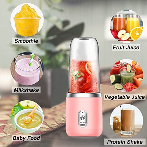 Portable Blender,USB Rechargeable Mini Personal Blender for Shakes and Smoothies,Electric Fruit Veggie Juicer with 2pcs Travel Juicer Cup,Pink