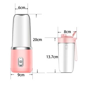 Portable Blender,USB Rechargeable Mini Personal Blender for Shakes and Smoothies,Electric Fruit Veggie Juicer with 2pcs Travel Juicer Cup,Pink