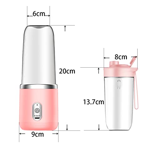 Portable Blender,USB Rechargeable Mini Personal Blender for Shakes and Smoothies,Electric Fruit Veggie Juicer with 2pcs Travel Juicer Cup,Pink