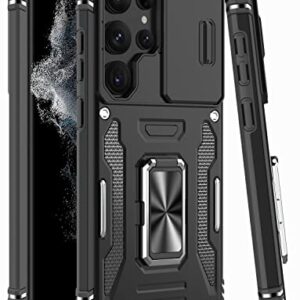 IKAZZ Galaxy S23 Ultra Case with Camera Cover,Samsung S23 Ultra Cover Pass 16ft Drop Test Military Grade Shockproof Protective Phone Case with Kickstand for Samsung Galaxy S23 Ultra Black