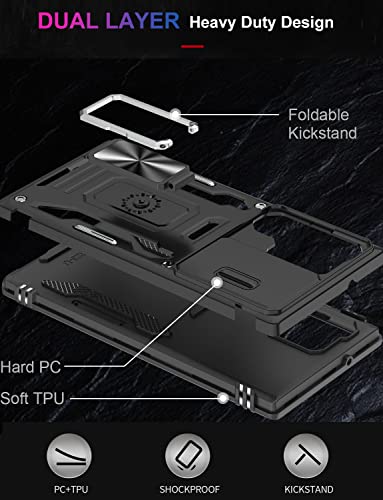 IKAZZ Galaxy S23 Ultra Case with Camera Cover,Samsung S23 Ultra Cover Pass 16ft Drop Test Military Grade Shockproof Protective Phone Case with Kickstand for Samsung Galaxy S23 Ultra Black