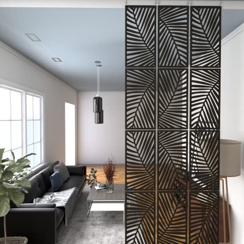 Room Divider Hanging Screen - Style Palm, 12 Panels 11x22 inches (Ebony Wood)