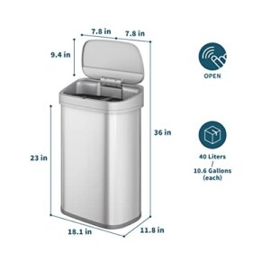 finetones 21 Gallon Trash Can, Automatic Hands-Free Stainless Steel Trash Can, Mute Metal Garbage Can with Lid, Motion Sensor Trash Can for Kitchen Office, 80 Liter, 2 Compartment Bins