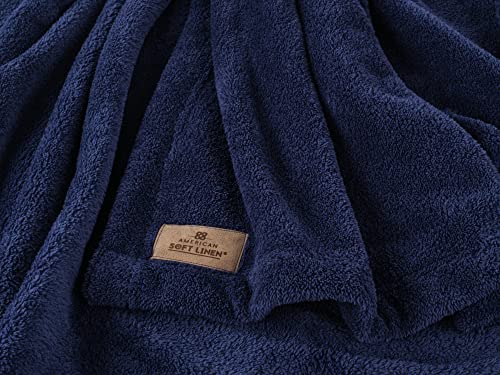 American Soft Linen Bedding Fleece Blanket Queen Size 85x90 inch Oversized Plush Fuzzy Cozy Soft Blanket for Bed, Sofa, Couch, Navy Blue