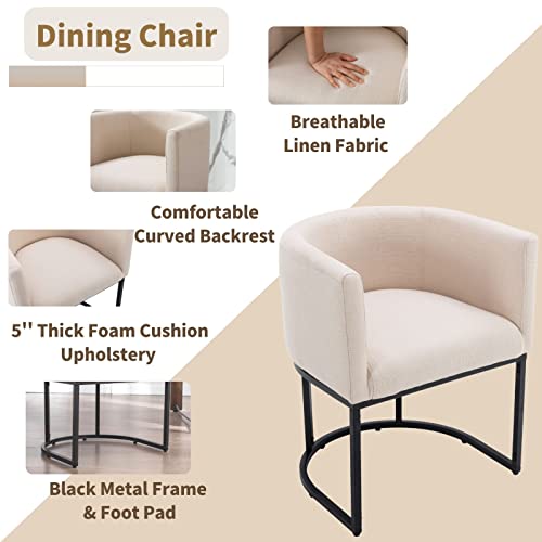 Mid Century Modern Upholstered Dining Chairs with Arms Set of 6, Contemporary Linen Kitchen & Dining Room Chairs, 18.5" Wide Accent Chairs for Dining Room Living Room with Black Metal Frame, Cream