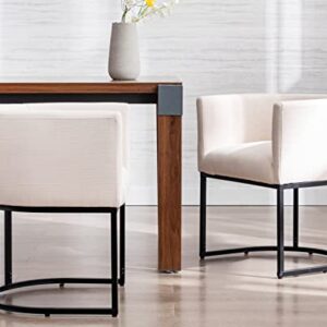 Mid Century Modern Upholstered Dining Chairs with Arms Set of 6, Contemporary Linen Kitchen & Dining Room Chairs, 18.5" Wide Accent Chairs for Dining Room Living Room with Black Metal Frame, Cream