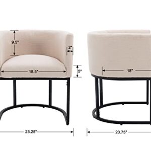 Mid Century Modern Upholstered Dining Chairs with Arms Set of 6, Contemporary Linen Kitchen & Dining Room Chairs, 18.5" Wide Accent Chairs for Dining Room Living Room with Black Metal Frame, Cream