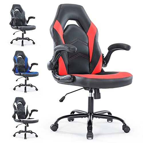 OLIXIS PU Leather Padded Gaming Office Chair, 25.5D x 27.8W x 46H in, Red+Black