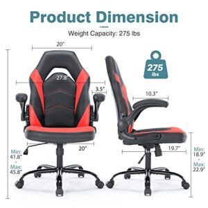 OLIXIS PU Leather Padded Gaming Office Chair, 25.5D x 27.8W x 46H in, Red+Black