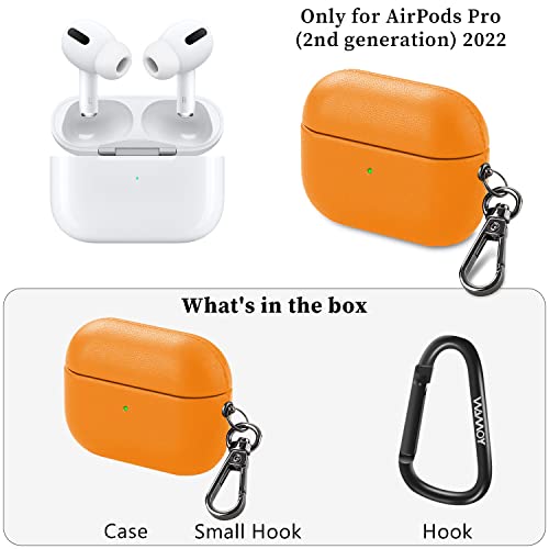 WAMOY Leather case Cover for airpods pro 2 case Protective Cover with Hook Compatible with airpods pro 2nd Generation case (Light Brown)