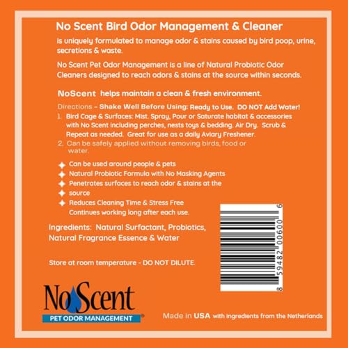 No Scent Bird Cage Cleaner Spray & Pet Odor Management, Natural Aviary Freshener (2 Fl Oz / 59 mL)