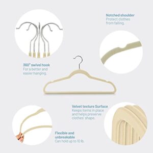 AWENN - Velvet Kids and Babies Clothes Hangers for Closet. Non Slip Kids Clothing Hangers with 360 Degrees Swivel Hook (Beige, 10 pcs)