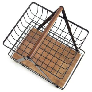 Emerson Ergonomics 2-Tier Large Fruit Basket || Wood Metal Bread Basket || Kitchen Countertop Fruit Bowl