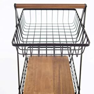 Emerson Ergonomics 2-Tier Large Fruit Basket || Wood Metal Bread Basket || Kitchen Countertop Fruit Bowl