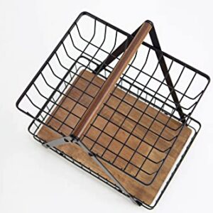 Emerson Ergonomics 2-Tier Large Fruit Basket || Wood Metal Bread Basket || Kitchen Countertop Fruit Bowl