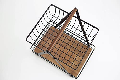 Emerson Ergonomics 2-Tier Large Fruit Basket || Wood Metal Bread Basket || Kitchen Countertop Fruit Bowl