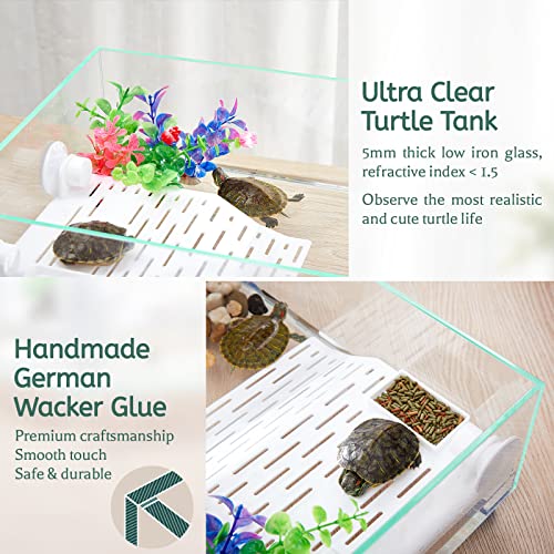 LAQUAL Ultra Clear Glass Turtle Tank (3 Gal), 360° View Rimless Glass Tank for Baby Turtles 2-3 Inches, Small Turtle Aquarium with Turtle Basking Platform, Easy to Clean & Change Water