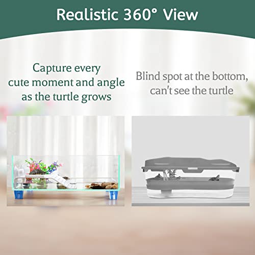 LAQUAL Ultra Clear Glass Turtle Tank (3 Gal), 360° View Rimless Glass Tank for Baby Turtles 2-3 Inches, Small Turtle Aquarium with Turtle Basking Platform, Easy to Clean & Change Water