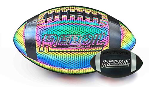 REBOIL Holographic Glowing Football–Light Up with Camera Flash–Advance Reflective Composite Leather - HoloHoops Gifts Toys for Outdoor Night Game–Official Size. (Size 7)