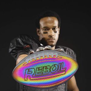 REBOIL Holographic Glowing Football–Light Up with Camera Flash–Advance Reflective Composite Leather - HoloHoops Gifts Toys for Outdoor Night Game–Official Size. (Size 7)