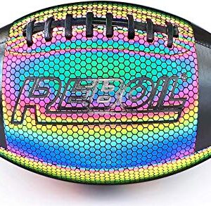 REBOIL Holographic Glowing Football–Light Up with Camera Flash–Advance Reflective Composite Leather - HoloHoops Gifts Toys for Outdoor Night Game–Official Size. (Size 7)