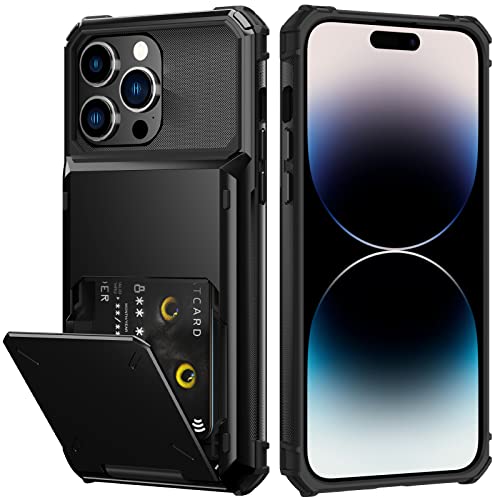 Nvollnoe for iPhone 14 Pro Max Case with Card Holder[Store 5 Cards]Dual Layer Heavy Duty Shockproof iPhone 14 Pro Max Wallet Case with Hidden Card Slot Large Storage Case for iPhone 14 Pro Max(Black)