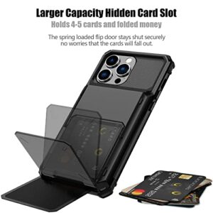 Nvollnoe for iPhone 14 Pro Max Case with Card Holder[Store 5 Cards]Dual Layer Heavy Duty Shockproof iPhone 14 Pro Max Wallet Case with Hidden Card Slot Large Storage Case for iPhone 14 Pro Max(Black)