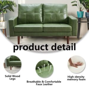 PEIHONGET Faux Leather Sofa Couch, Mid Century Modern Sofas for Living Room with High-Density Foam, Loveseat Sofa Furniture with Solid Wood Legs & Padded Cushions for Bedroom, Apartment (Green)