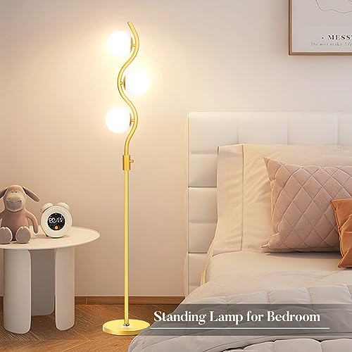 bulbeats Dimmable Gold Floor Lamp, 3 Globe Tall Standing Lamps for Living Room with 3PCS 3000K G9 Bulbs, Frosted Shades, Mid Century Modern Floor Lamp for Bedroom Office Home Decor