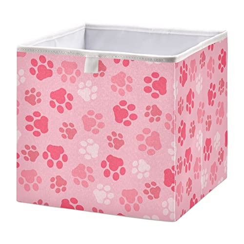 Kigai Pink Dog Paw Cube Storage Bins - 11x11x11 In Large Foldable Storage Basket Fabric Storage Baskes Organizer for Toys, Books, Shelves, Closet, Home Decor