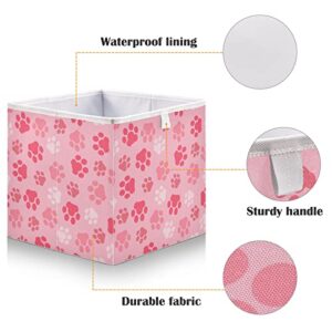 Kigai Pink Dog Paw Cube Storage Bins - 11x11x11 In Large Foldable Storage Basket Fabric Storage Baskes Organizer for Toys, Books, Shelves, Closet, Home Decor