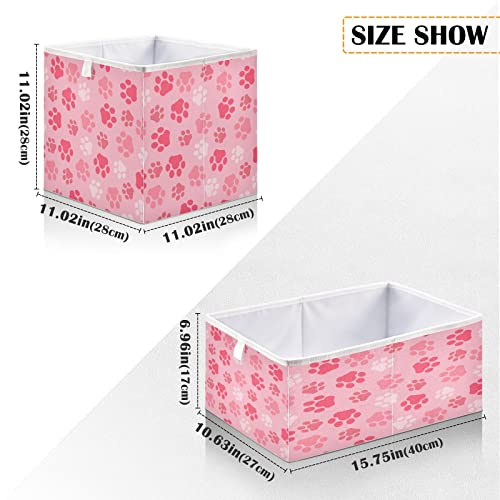 Kigai Pink Dog Paw Cube Storage Bins - 11x11x11 In Large Foldable Storage Basket Fabric Storage Baskes Organizer for Toys, Books, Shelves, Closet, Home Decor