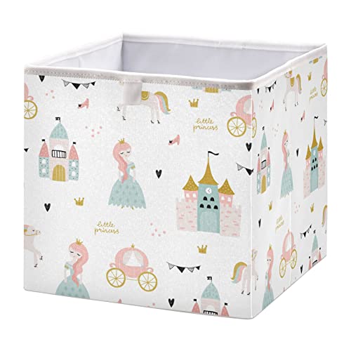 Kigai Princess Castle Rectangular Storage Bins - 16x11x7 In Large Foldable Storage Basket Fabric Storage Baskes Organizer for Toys, Books, Shelves, Closet, Home Decor